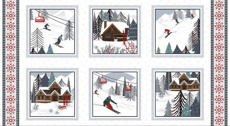 Red Alpine Ski Blocks Panel # 6379S-01W: Stitch-It Central