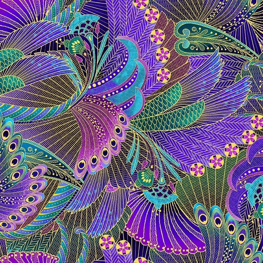 Empress - Multi Abstract Metallic Feather CM2123-MULTI - Quilting ...