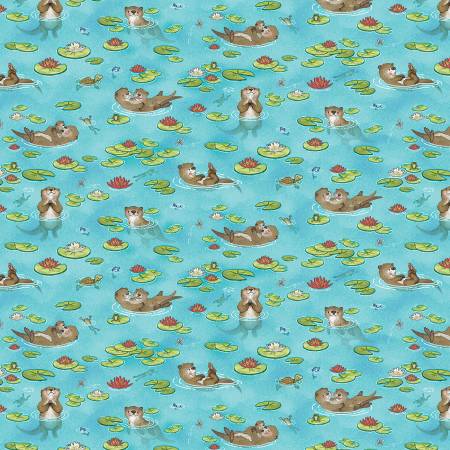 River Romp - Teal Otters and Lily Pads # 861-76 - Quilting Fabric ...