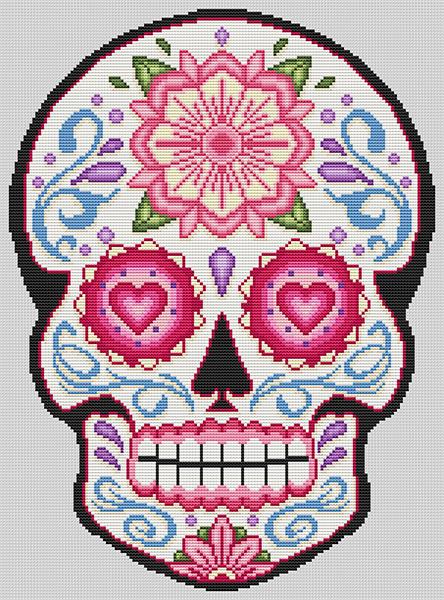 Shades of Love Sugar Skull - Cross Stitch Chart: Stitch-It Central
