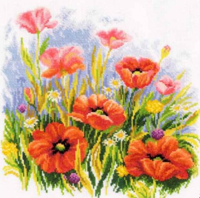Poppies III M140 (14 Count) - Counted Cross Stitch Kit 11.8" x 11.8": Stitch-It Central