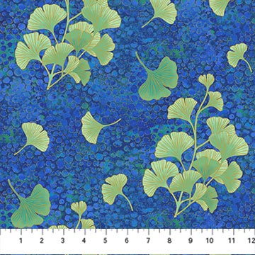 Shimmer Ginkgo Garden - Navy Ginkgo cluster 26852M-49 - Quilting Fabric ...