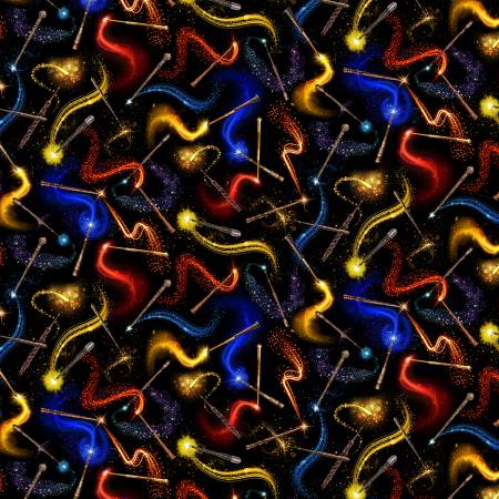 Mystic Library - Black Magic Wands # CD2532-BLACK - Quilting Fabric ...