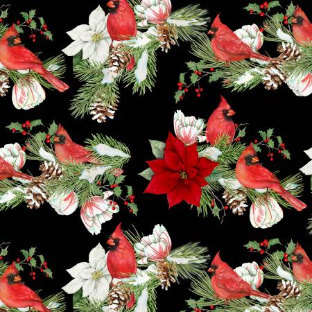 Cardinal Cozy - Black Cardinals All Over 33890-937 - Quilting Fabric ...