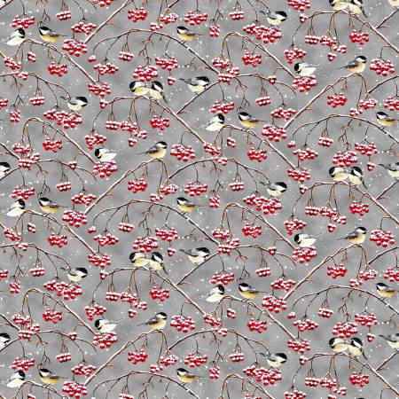Snow Crew - Gray Chickadees & Berries 1286-90 - Quilting Fabric: Stitch ...