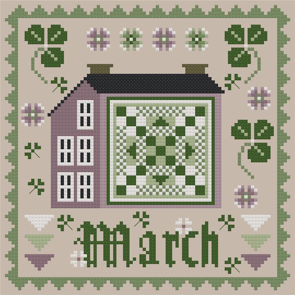 March Patchwork Saltbox - Cross Stitch Chart: Stitch-It Central