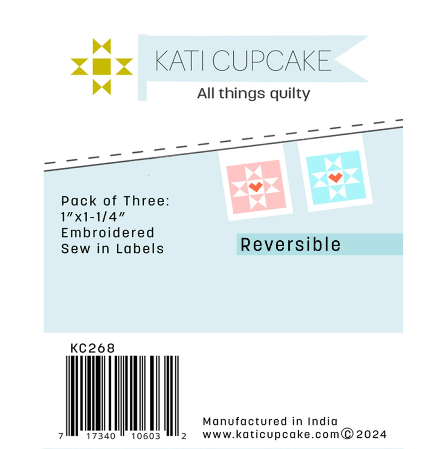 Heart Star Block Reversable Sew In Labels #KC268 (3/Pkg): Stitch-It Central