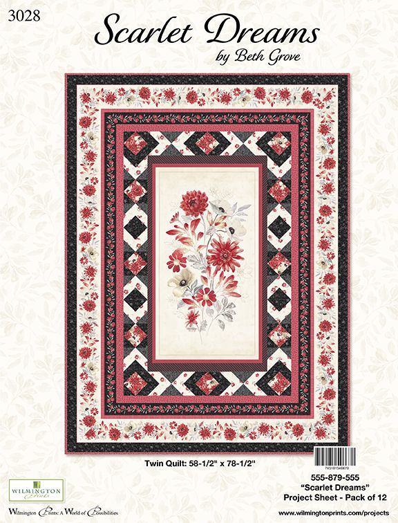Scarlet Dreams - Red Floral Panel 58.5" x 78.5" Throw/Twin - Quilting ...