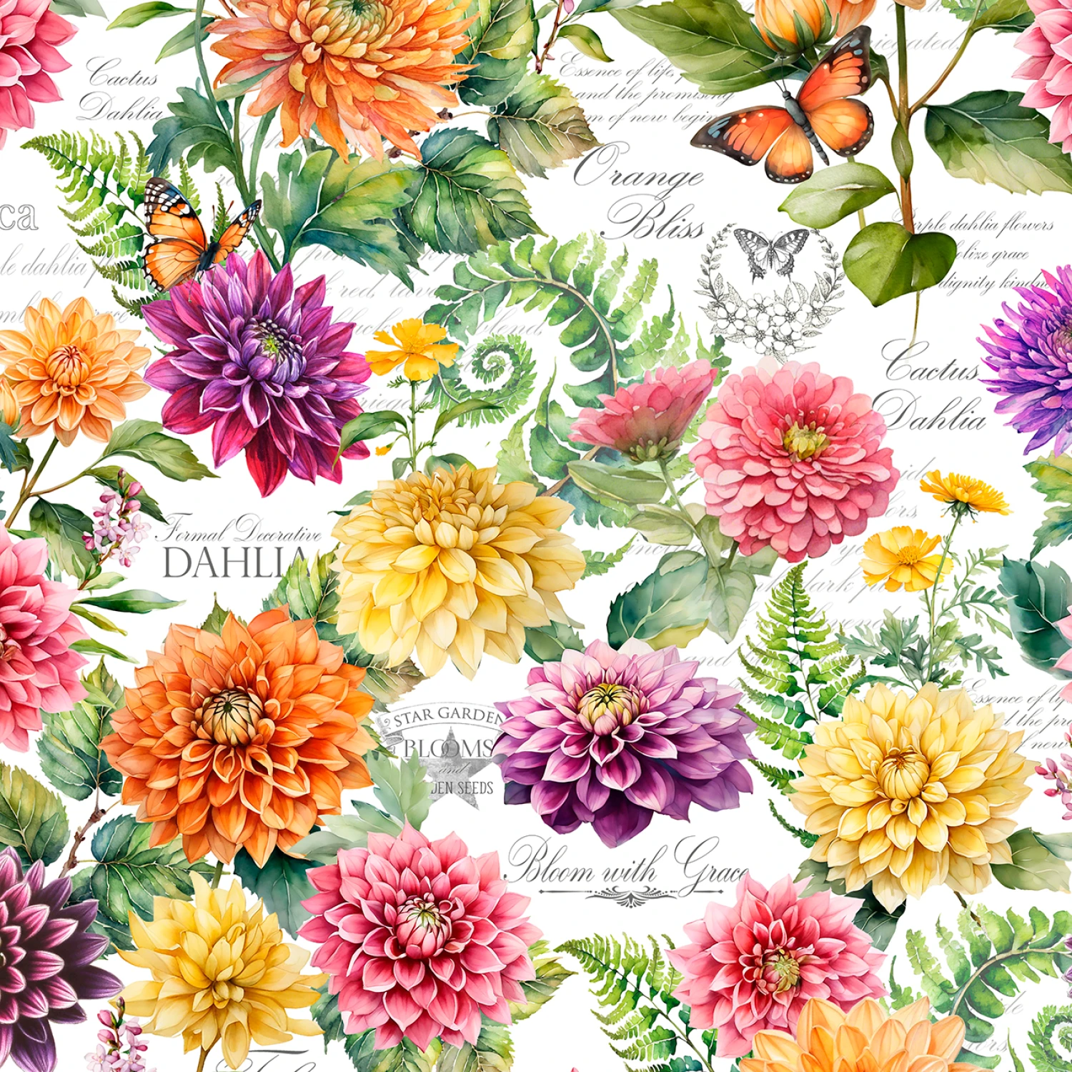 Dahlia Botanica - Large Floral Multi #33923-185 - Quilting Fabric ...