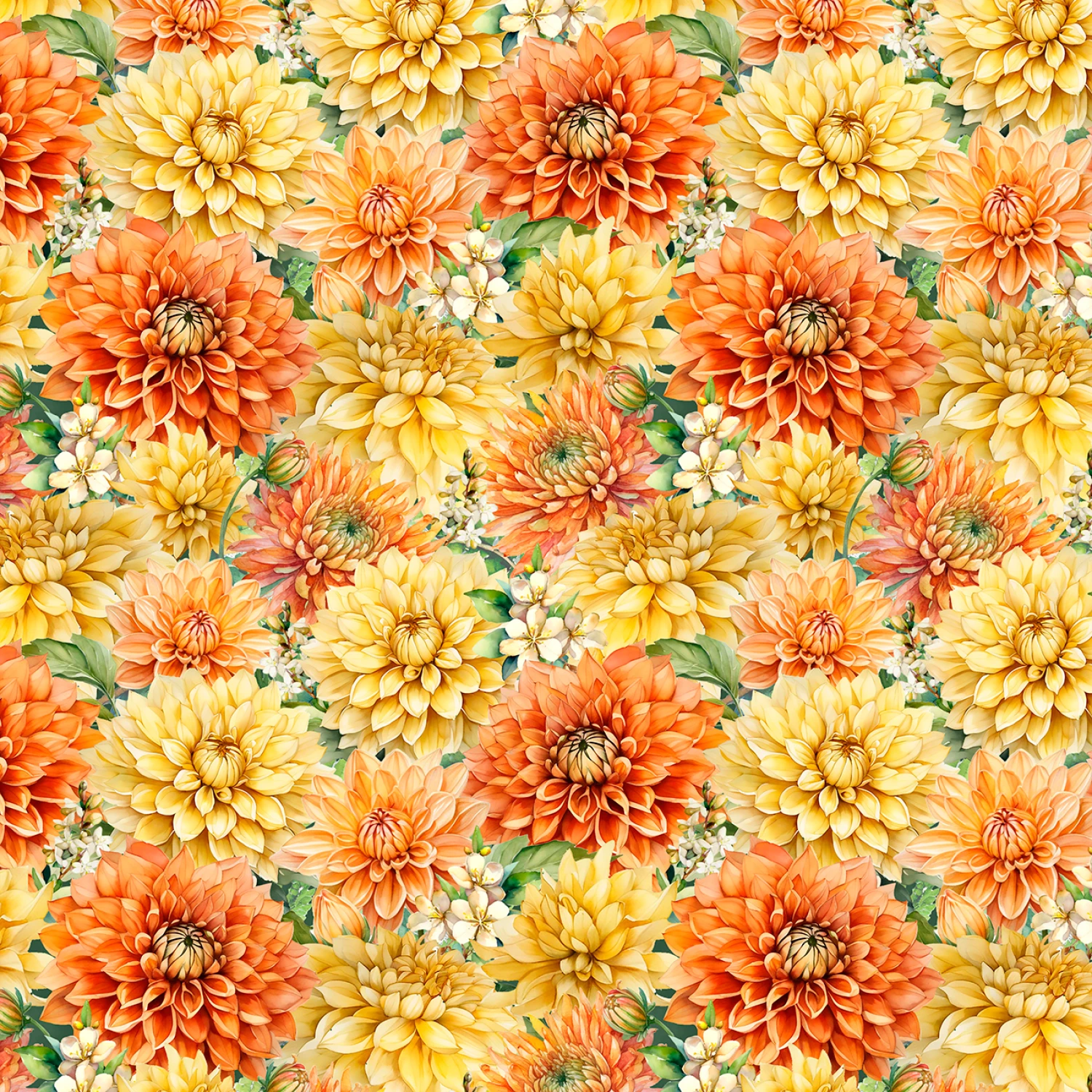 Dahlia Botanica - Packed Floral Yellow & Orange #33924-587 - Quilting ...