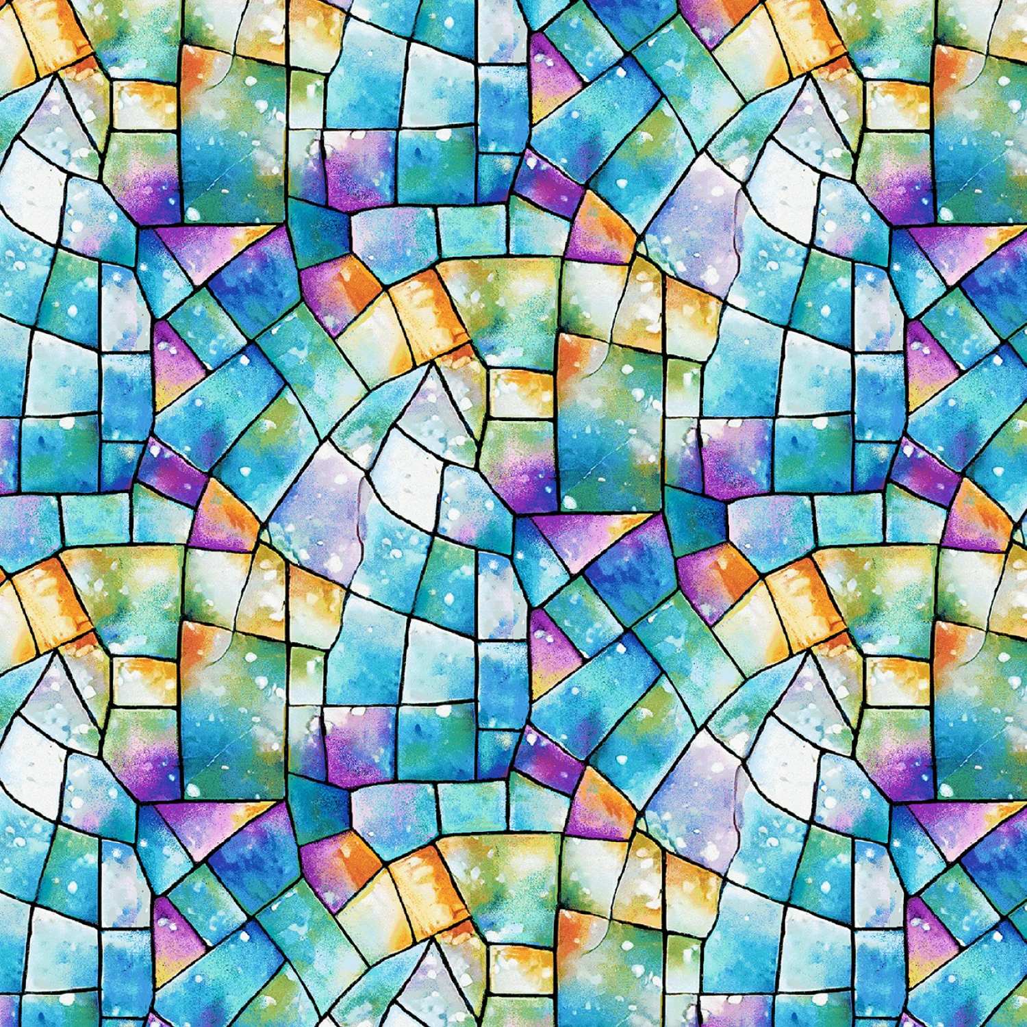 Kaleidoscope - Blue/Multi Stained Glass 108" Wide Backing # 2178-75 ...